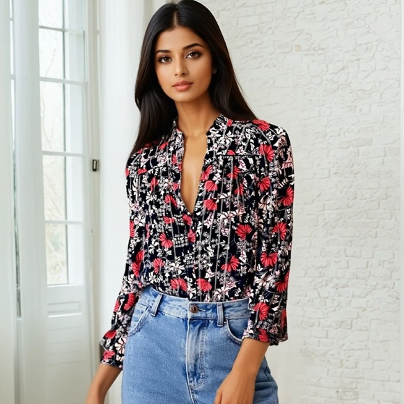 ba&sh | Tops | Bash Sz Xs Chemise Edgy Blouse Top Black Metallic Floral ...